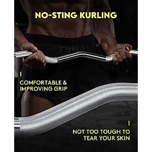 HIRALIY 47" Olympic EZ Curl Barbell Bar for 2-inch Weight Plates Curling Lifting Bicep Curl, 2 Spring Collars Included (Chrome)