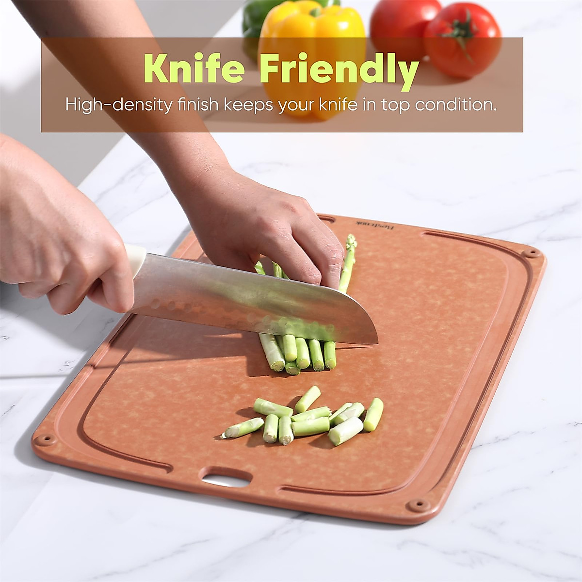 BestCook Kitchen Wood Fiber Cutting Board, High Density Non-Porous Wooden Chopping Board with Juice Groove and Non-slip Feet, BPA Free, Dishwasher Safe, Knife Friendly for Meat Bread Fruit, Wooden
