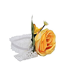 Ansuma Rose Wrist Corsage Wristlet Band Bracelet and Men Boutonniere Set for Wedding Flowers Accessories Prom Suit Decorations (Yellow)