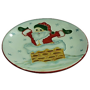 Anka Handcrafts - Christmas Home Decors – Santa in Chimney - Handmade & Handpainted Ceramic Plates with Unique Embossed Surface – w Navy Int. Velvet Case – Christmas for Homes 778