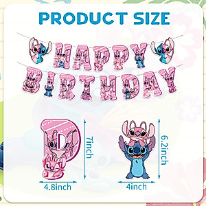 Stitch Birthday Decorations Stitch Pink Happy Birthday Banner Hanging Swirls for Birthday Party Supplies