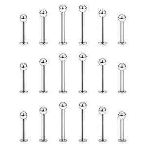 Yaalozei 16G Lip Labret Monroe Medusa Ashley Nose Ring Stud Stainless Surgical Steel Long Short Snake Bite Silver Tragus Helix Cartilage Earring Bar Barbell Piercing Jewelry Women Men 8mm 10mm 12mm