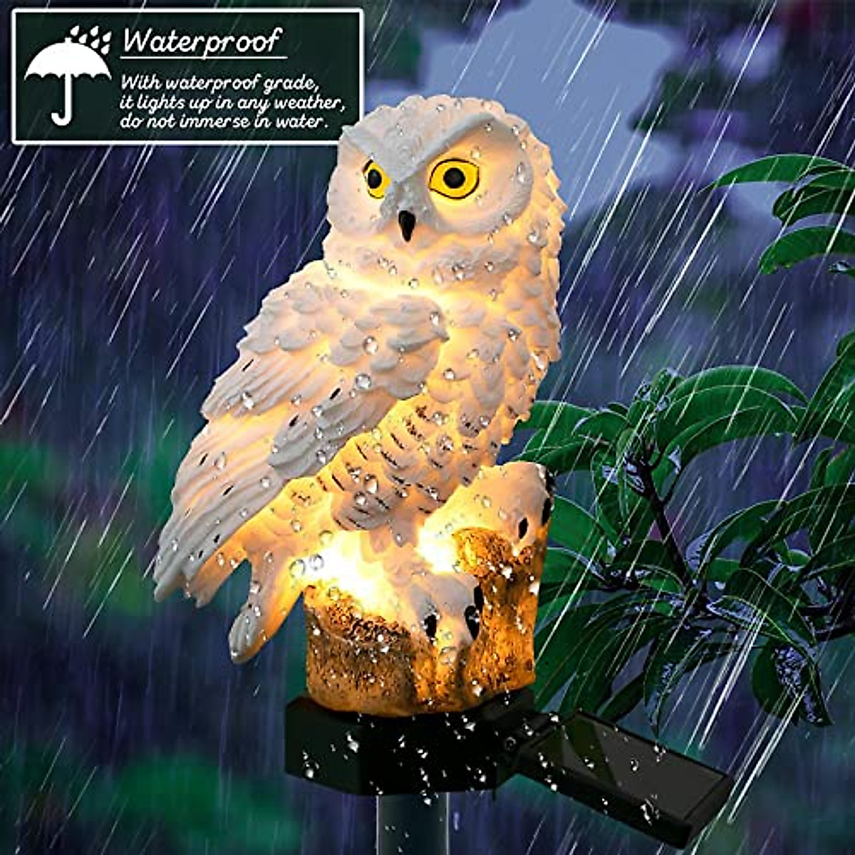 FLJZCZM Owl Figurine Solar LED Lights, Resin Garden Waterproof Decorations with Stake for Outdoor Yard Pathway Outside Patio Lawn Decor to Scare Birds Away