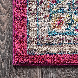 JONATHAN Y Bohemian Flair Boho Medallion Area-Rug, Vintage Bedroom, Kitchen, Living Room, 5 X 8, Pink/Cream, BMF102B-5