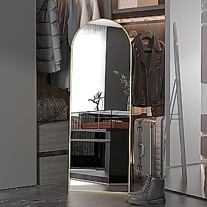 CASSILANDO Arched Full Length Mirror, 64" x 21", Floor Standing, Gold Metal Frame, Modern Style, Bedroom, Bathroom, Entrance, Decor