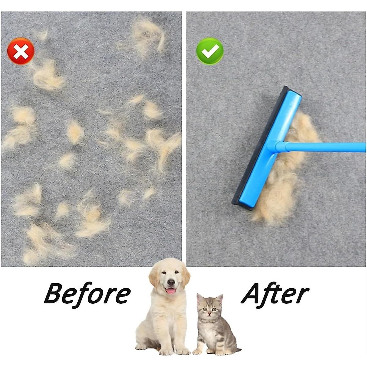 Laaway Indigopetco Pet Hair Removal Broom, Retractable Pet Hair Remover Broom, Pet Hair Removal Tool, Multi Surface Scraper Rubber Broom, Pet Hair Remover Rubber Broom for Carpet, Mats, Couch(Red)