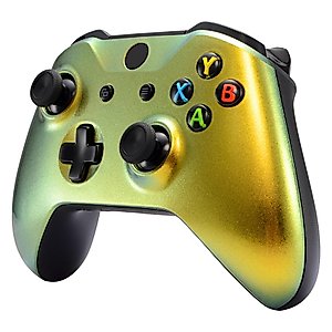 eXtremeRate Gold Green Faceplate Cover for Xbox One Wireless Controller Model 1708, Chameleon Custom Replacement Front Housing Shell for Xbox One S & Xbox One X Controller - Controller NOT Included