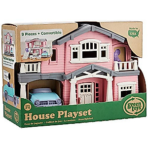 Green Toys House Play Set, Pink - 10 Piece Pretend Play, Motor Skills, Language & Communication Kids Role Play Toy Playset. No BPA, phthalates, PVC. Dishwasher Safe, Recycled Plastic, Made in USA.