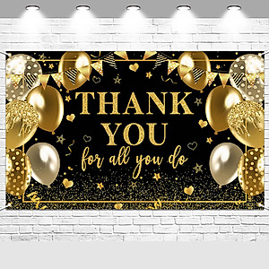 Avezano Thank You for All You Do Banner Backdrop Gold Black Thank You Party Background for Employee Appreciation Decorations Congrats Grad Happy Retirement Teacher Doctor Banner 70.8x43.3inch