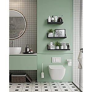 BAYKA Floating Shelves for Bedroom Decor, Rustic Wood Wall Shelves for Living Room Wall Mounted, Hanging Shelving for Bathroom, Laundry Room, Small Shelf for Plants, Books(Black,Set of 3)