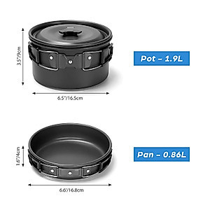 Odoland 16pcs Camping Cookware Set with Folding Camping Stove, Non-Stick Lightweight Pot Pan Kettle Set with Stainless Steel Cups Plates Forks Knives Spoons for Camping Backpacking Outdoor Picnic