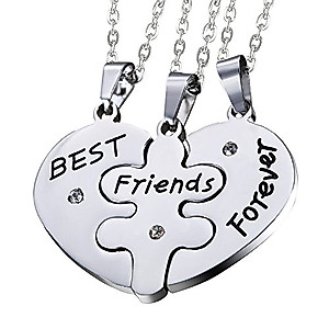 OIDEA Sets of 3pcs Stainless Steel Friendship Best Friends Forever Messages Puzzle Necklaces for Mother's Day Gifts,with Chains Included