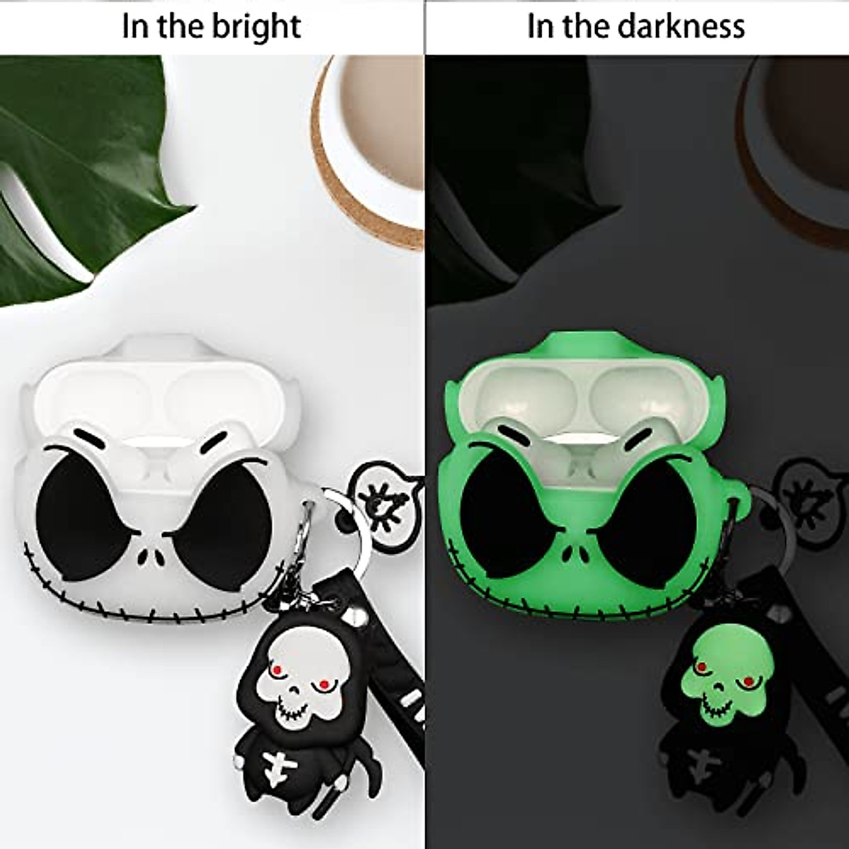 MOLOSLEEVE AirPods Pro 2nd/1st Generation Case Cover with Keychain, Luminous Skull case Compatible with Airpods Pro Cases, Cute Funny Anime Case for Airpods Pro