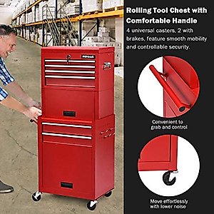 Goplus 6-Drawer Rolling Tool Chest, 3-in-1 Tool Box Organizer w/ Auto Locking System & Lockable Wheels & Sliding Drawers & Detachable Top, Tool Storage Cabinet for Garage Workshop, Red