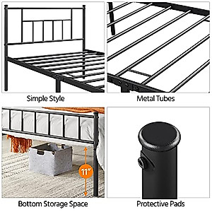 Yaheetech 2 Pcs 13 inch Twin Size Metal Bed Frame with Headboard and Footboard Platform Bed with Storage No Box Spring Needed Mattress Foundation, Black