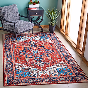 SAFAVIEH Tucson Collection Area Rug - 6'6" x 9', Red & Blue, Medallion Design, Non-Shedding Machine Washable & Slip Resistant Ideal for High Traffic Areas in Living Room, Bedroom (TSN101Q)