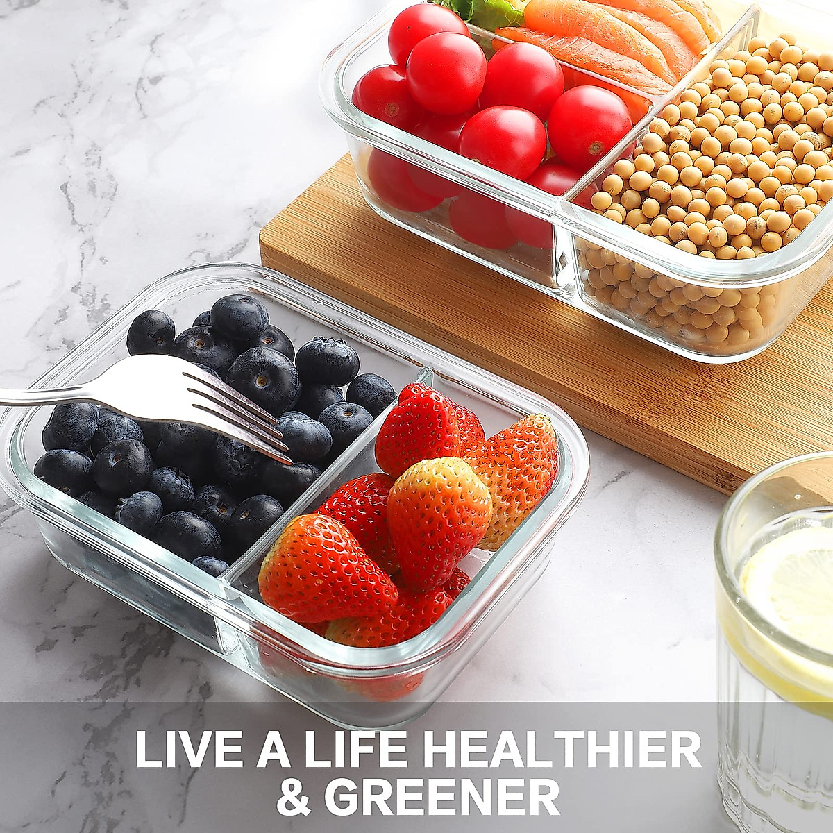 Bayco 9 Pack Glass Meal Prep Containers 3 & 2 & 1 Compartment, Glass Food Storage Containers with Lids, Airtight Glass Lunch Bento Boxes, BPA-Free & Leak Proof (9 lids & 9 Containers)