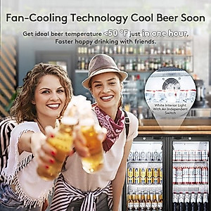 BODEGACOOLER Back Bar Cooler With 2 Glass Doors,Commercial Bar Cooler Under Counter7.4Cu.Ft,Back Bar Fridge, Beverage Bar Refrigerator with LED Lighting for Display Beverage,for Beer,Soda Drinks,Wine