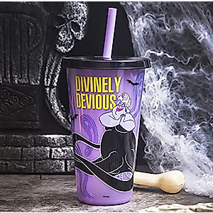 Zak Designs Disney Villains Halloween Glow in the Dark Tumbler Set with Lid and Straw for Cold Drinks, Funny Cups Made of Durable and Reusable Plastic, Great Gift for Fans (25 oz, Set of 4)