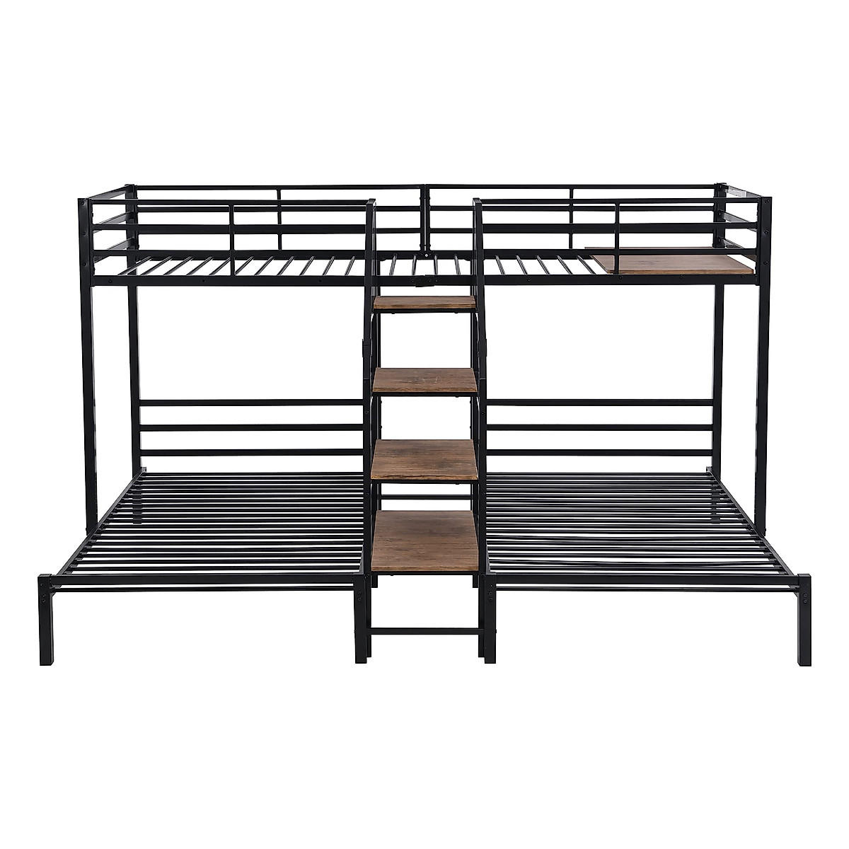 LZ LEISURE ZONE Metal Twin Over Twin & Twin Bunk Bed, Twin Triple Bunk Bed with Storage, Shelves and Staircase, Bunk Bed Twin Size, No Box Spring Needed, Black