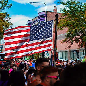 HOOSUN 6 FT Flag Pole Kit with 2 Rotating Rings and Flag Pole Clips,Flag Poles for Outside House,Black Stainless Steel Adjustable Pole for Commercial Or Residential