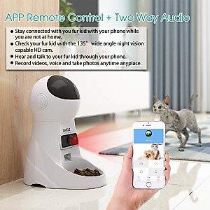Iseebiz Automatic Pet Feeder with Camera, 3L App Control Smart Feeder Cat Dog Food Dispenser, 2-Way Audio, Voice Remind, Video Record, 6 Meals a Day for Medium Small Cats Dogs, Compatible with Alexa