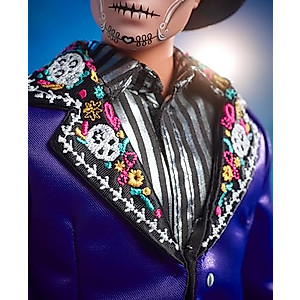Barbie Signature Ken Fashion Doll, 2023 Dia de Muertos Collectible with Blue Jacket, Black Hat & Doll Stand