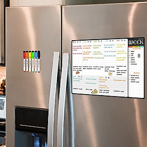 Magnetic Dry Erase Weekly Calendar - 17"x12" Weekly Planner for Fridge - 6 Extra Fine Point Markers Included - Shipped Flat