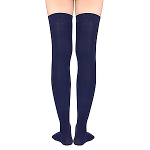 Zando Long Knee High Socks for Women Over the Knee Socks Plus Size Thigh High Stockings Cotton High Long Socks Non Slip High Knee Socks Pure Thigh Highs for Thick Thighs Navy Blue