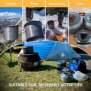 Bulin Camping Cookware Mess Kit, Backpack Portable Campfire Cooking Pots Pans Kettle Set, Lightweight Durable Cook Gear for Open Fire Hiking, Outdoor (BPA Free Bowls, Plates), 9 PCS
