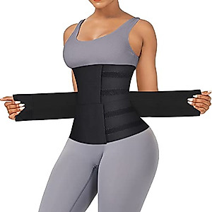 FeelinGirl Waist Trainer for Women Sauna Belt Tummy Wrap Underbust Latex Sport Girdle with Velcro Hourglass Faja Body Shaper Black