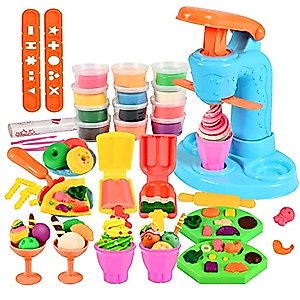 Play Dough for Kids, Dear Deer 34 Pcs Kids Ice Cream Maker Playdough Sets Ice Cream Maker Machine Play Dough Tools with 12 Clay Dough, 3 4 6 8 Years Old Boys and Girls Dough Birthday Gift