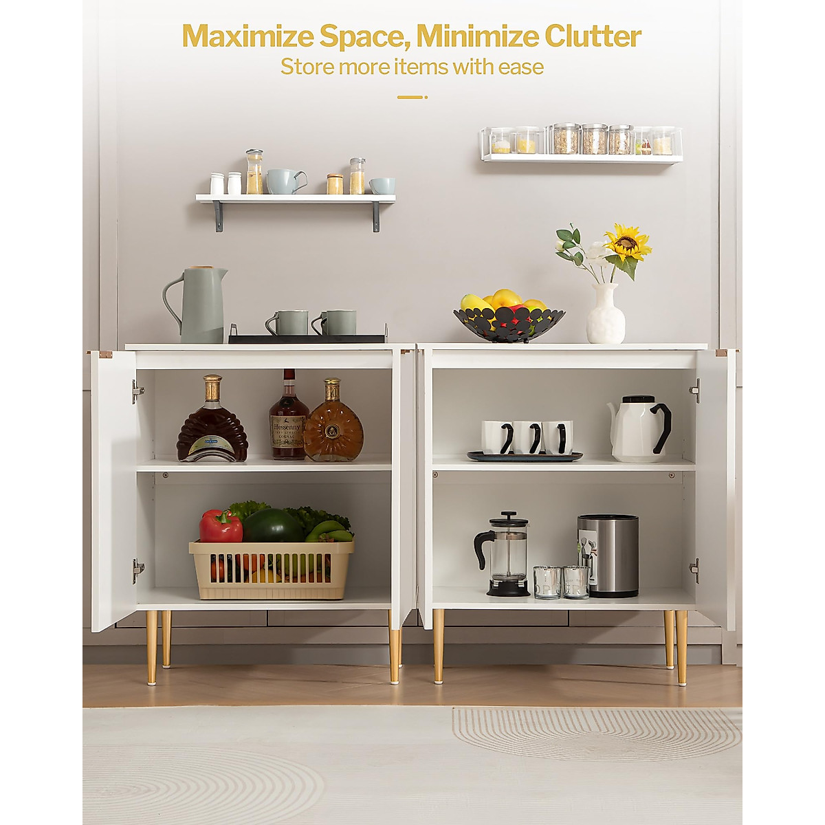 SICOTAS Fluted White Storage Cabinet Set of 2, Wooden Sideboard Buffet Cabinet with Spray-Painted Finish, Console Table with Storage Credenza Accent Cabinet for Living Room, Dining Room, Entryway