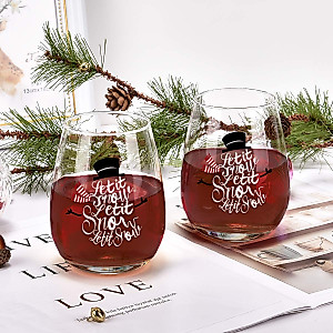 Futtumy Let It Snow Stemless Wine Glass Set of 2, Unique Christmas Wine Glass for Men Women Dad Mom Friend Coworker Family, Wine Gift for Christmas New Year, 15oz