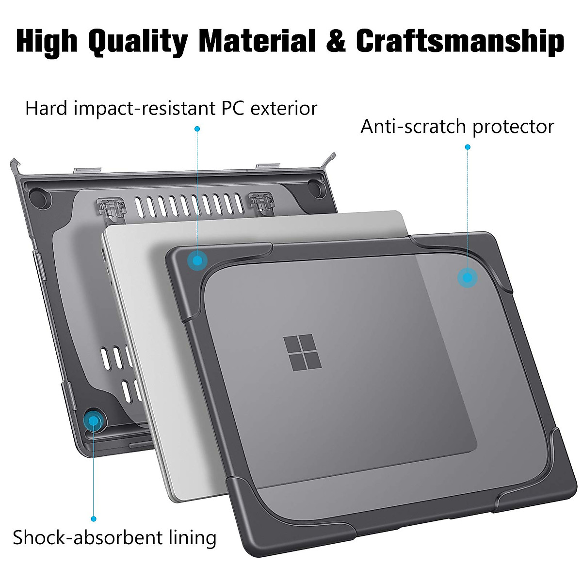 Fintie Case for 12.4 Inch Microsoft Surface Laptop Go 3/2/1 (2023/2022/2020) Model: 2013 1943 - Heavy Duty Matte Coated Protective Hard Shell Cover with Fold Kickstand, Gray