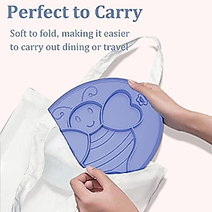 Toddler Plates with Suction - Silicone Cute Bee Baby Divided Plate - Self Feeding Kid Dish for Tables Highchairs Trays - Dishwasher and Microwave Safe (Dark Blue)
