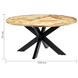 CHARMMA Dining Table Round,Solid Mango Wood Kitchen & Dining Room Round Tables for Farmhouse Kitchen Room Decor, Powder Coated Iron Leg,59.1" Dia