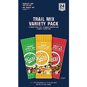 Kar’s Nuts Trail Mix Variety Pack, Pack of 24 – Yogurt Apple Nut, Mango Pineapple Mix, Sweet ‘N Spicy – Individually Wrapped, Gluten-Free Snack Mix