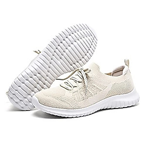 LANCROP Womens Athletic Walking Shoes - Memory Foam Lightweight Tennis Sports Shoes Gym Jogging Slip On Running Sneakers 9 US, Label 40 Beige