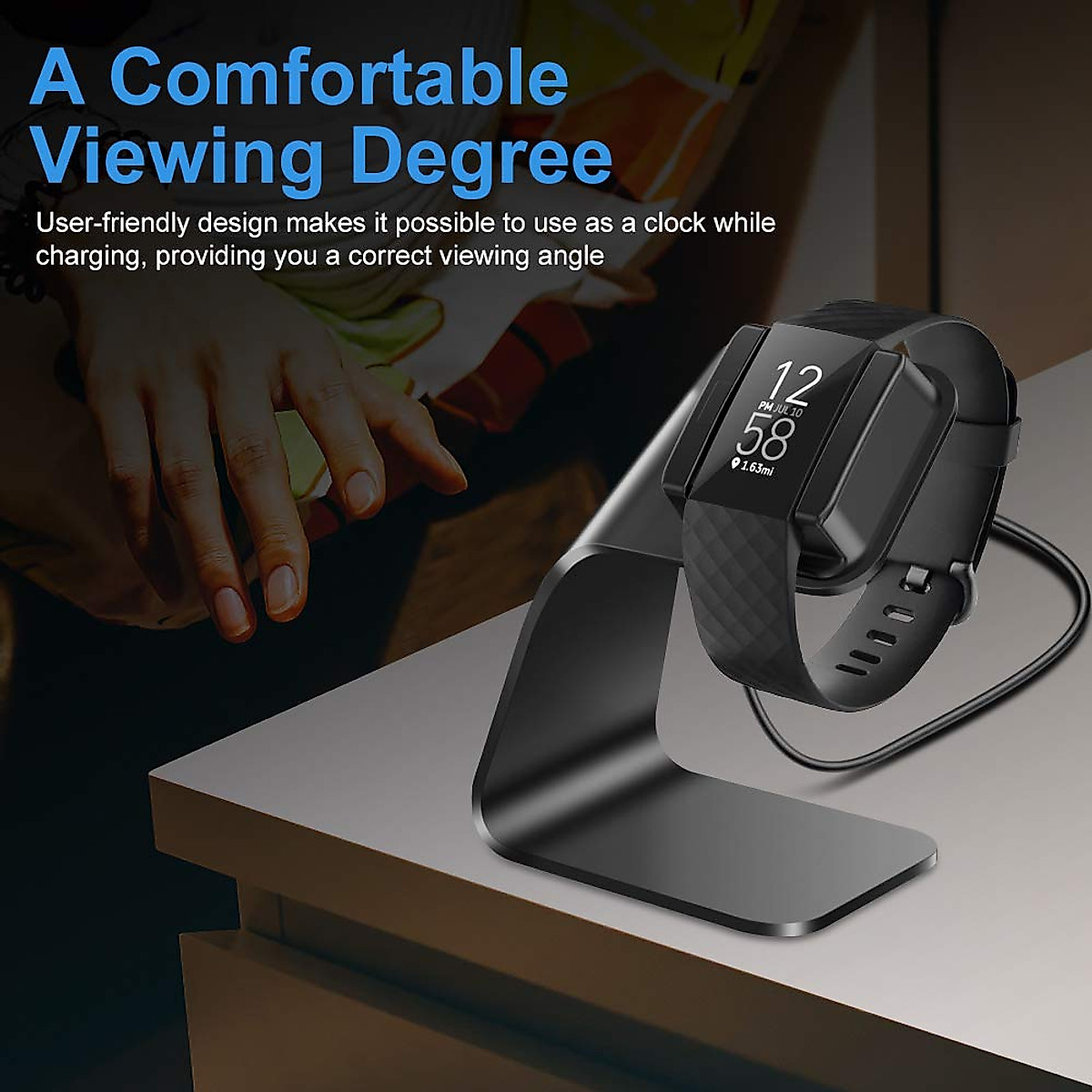 CAVN Charger Dock Compatible with Fitbit Charge 4 / Charge 4 SE (Not for Charge 3), Aluminum Charger Dock Replacement Charging Stand Station Cradle Base with USB Cable for Charge 4 Smart Watch (Black)