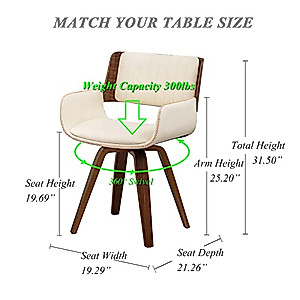 LUNLING Swivel Accent Faux Leather Dining Chairs Set of 2, Mid Century Modern Chairs with Wooden Legs/Armrest/Upholstered Seat/Adjustable Foots for Kitchen Dining Room Desk Chairs(Beige)