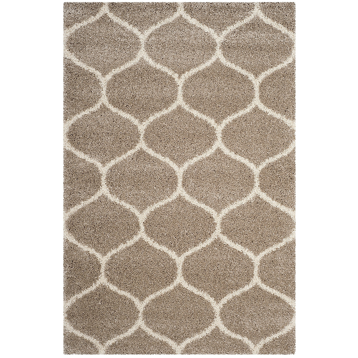 SAFAVIEH Hudson Shag Collection Area Rug - 8' x 10', Beige & Ivory, Moroccan Ogee Trellis Design, Non-Shedding & Easy Care, 2-inch Thick Ideal for High Traffic Areas in Living Room, Bedroom (SGH280S)