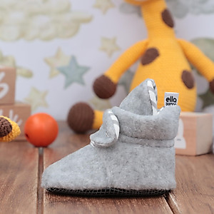 Ella Bonna Fleece Baby Booties, Three Snap Baby Slippers, Unisex Baby Gifts, Non-Slip Newborn Booties for Boys and Girls, Infant Baby Shower Shoes Months