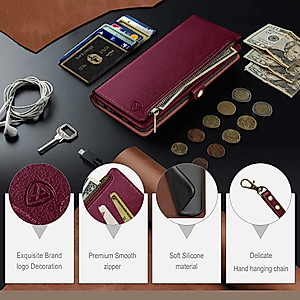 XcaseBar for iPhone XR 6.1" Wallet case with 【RFID Blocking】 Zipper Credit Card Holder, Flip Folio Book PU Leather Phone case Shockproof Cover Women Men for Apple XR case Wine Red