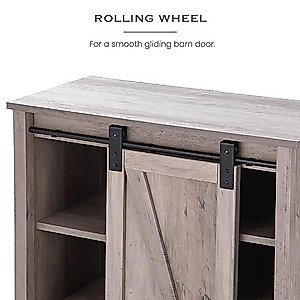 Landia Home Farmhouse Coffee Bar Cabinet with Sliding Barn Door, Accent Cabinet with 3 Tiers Shelves, Cabinet for Entryway, Living Room, Bathroom, and Kitchen, Grey