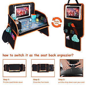 MENZOKE Black & Pink Kids Travel Tray Bundle, Toddler Tray with Dry Erase Board Car Lap Desk Table with iPad Holder, Storage Pocket, Kids Active Eating Tray for Road Trip, Airplane