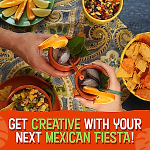 CANTAREY - 12oz Clay Cups for Tequila, Margaritas, Mojitos and More, Cantaritos de Barro Mexicanos, Natural Clay Margarita Glasses, Taco Tuesday Tazas de Barro, Set of 2