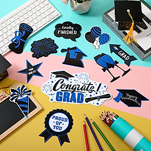 12 Pieces Graduation Magnetic Decals Decorations Congrats Grad Car Magnets Happy Graduation Magnetic Fridge Decoration Proud of You Magnet Decal Trencher Cap Fridge Magnets Graduation Stickers (Blue)