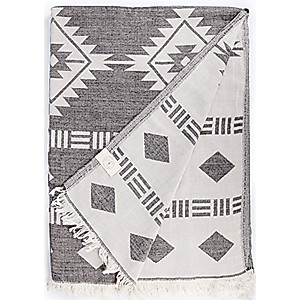 Bersuse 100% Cotton Belize XL Throw Blanket Turkish Towel - 75x90 Inches, Black