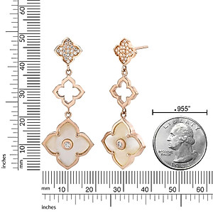 Mother of Pearl and Cubic Zirconia Three Flower Drop Dangle Earrings for Women I Rose Gold Plated 925 Sterling Silver Earrings for Her I Push Back Earrings by Lavari Jewelers